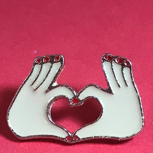 Jewelry | Finger Heart Love Sign Hand Enamel Gold Tone Pin | Poshmark